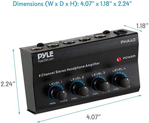 PYLE-PRO 4-Channel Portable Stereo Headphone Amplifier-Professional Multi-Channel Mini Earphone Splitter Amp w/4 ¼” Balanced TRS Headphones Output Jack and 1/4' TRS Audio Input For Sound Mixer-PHA40.