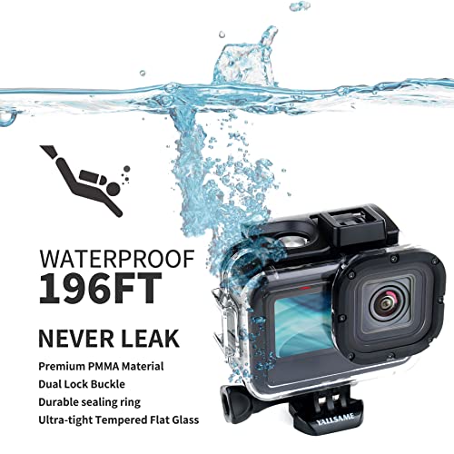 YALLSAME Waterproof Case Dive Housing for GoPro Hero 11 10 9 Black Action Camera, Support Deepest 196 ft Underwater Pritective, Ideal for GoPro 11 10 9 Scuba Diving Snorkeling Underwater Photography