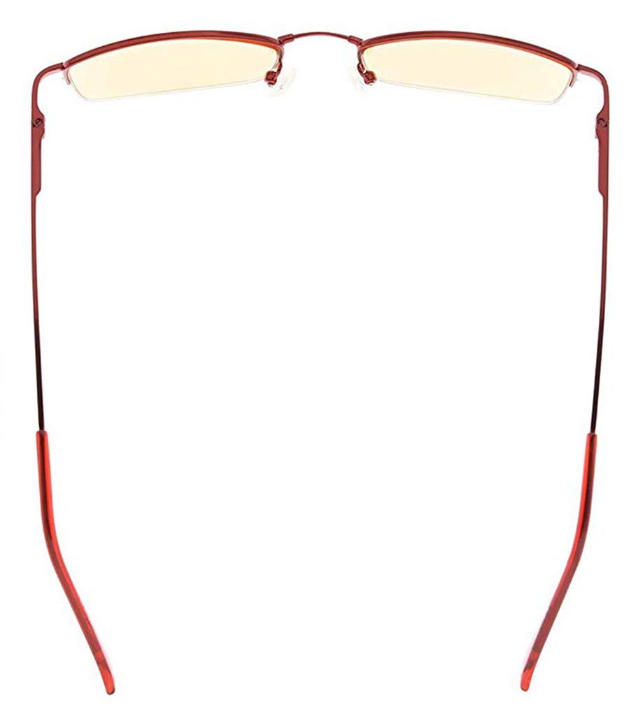 CessBlu Half-Rim Blue Light Filter Glasses Bendable Computer Reading Glasses Women(Wine-Red) without Strength