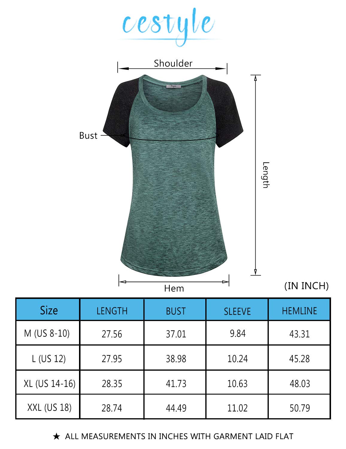 Cestyle Exercise Tops Women, Juniors Workout Clothes Raglan Short Sleeve Crew Neck Slimming Comfortable Good Elastic Activewear Hiking Pilates Shirts Dark Grey Large