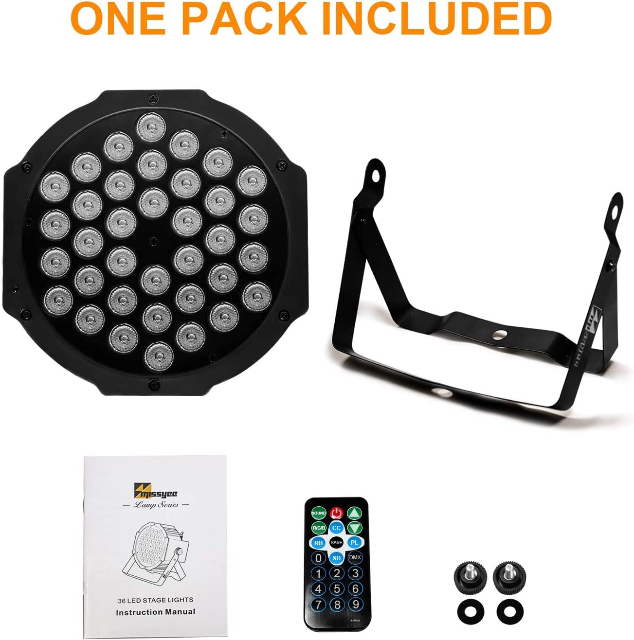 Missyee 36 RGB LED DJ Stage Uplight -DMX Control Sound Activated with Remote Control and 9 Modes LED for Wedding, Events, Christmas and Halloween Music Disco Party -R&D in USA-4 Pack