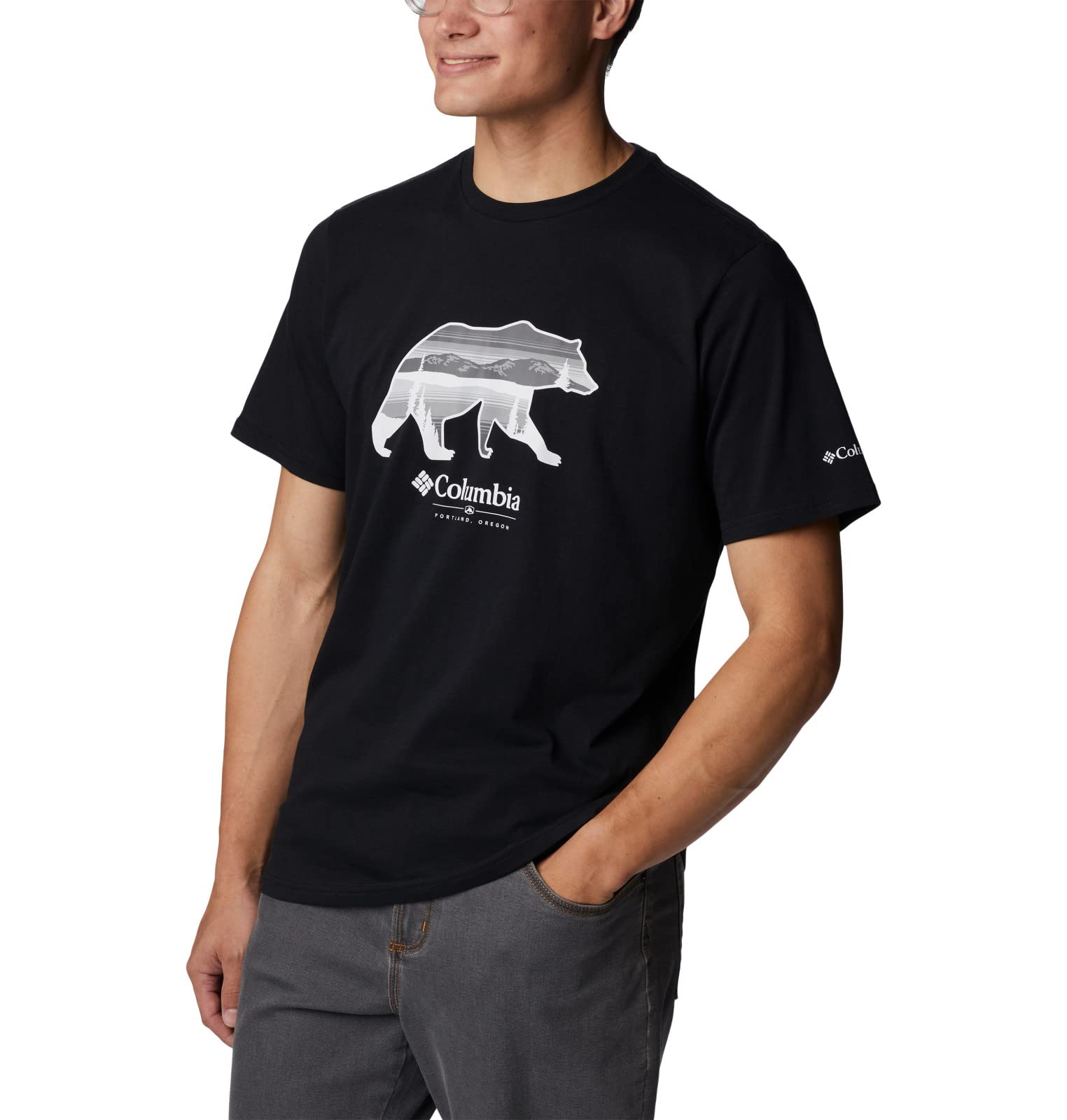 Columbia Men's Rockaway River Outdoor Short Sleeve, Black/Scenic Stroll Graphic, Large