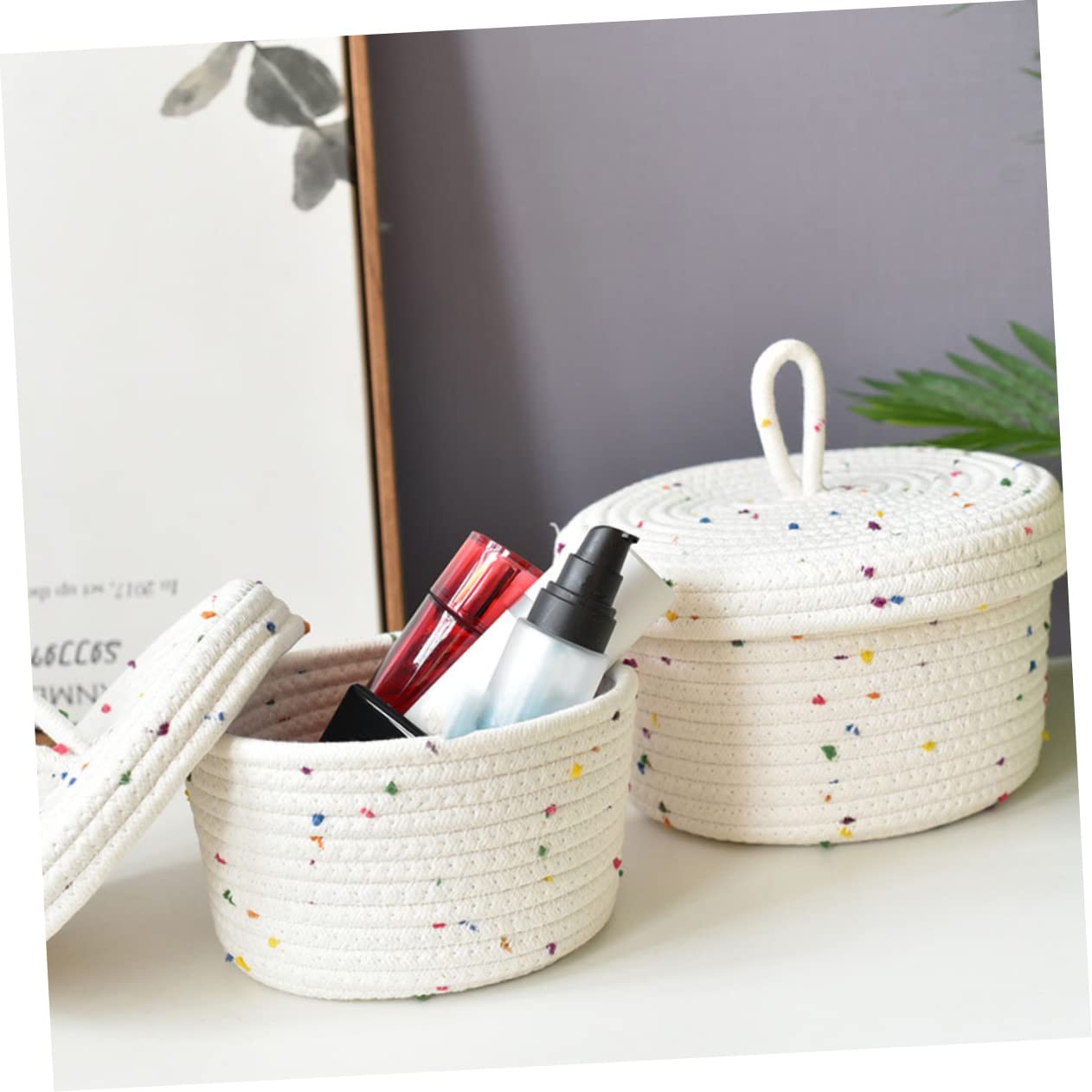 Cabilock 2pcs Storage Box mini decor snacks container desk top decor white woven storage basket woven rope basket small cotton rope basket Makeup Storage Basket Decorative Desktop Basket