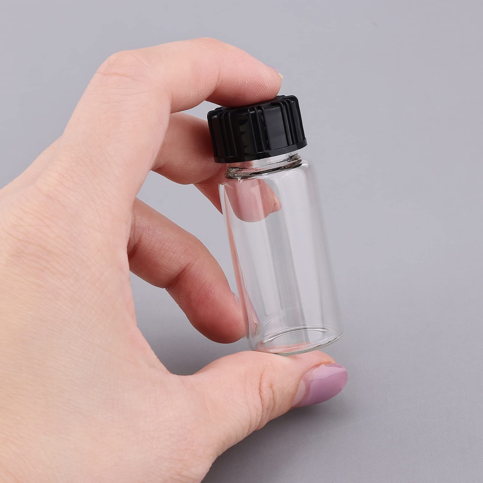 Csfglassbottles Pack of 50 10ml Clear Glass Bottles Vial Clear Liquid Sampling Sample Screw Cap Empty Lab Vials Black Plastic Cap