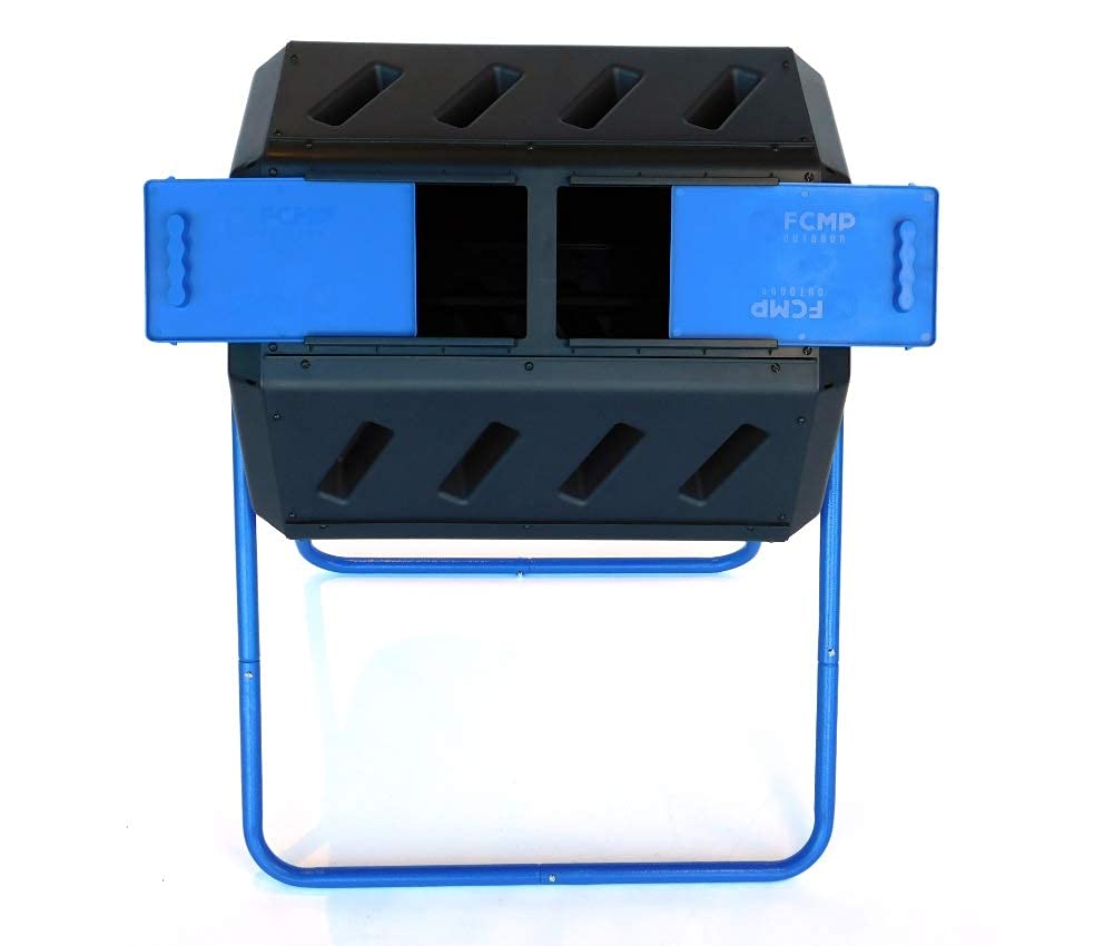FCMP Outdoor IM4000-DD Dual Chamber Tumbling Composter with Double Doors (Blue) Canadian-Made, 100% Recycled Resin