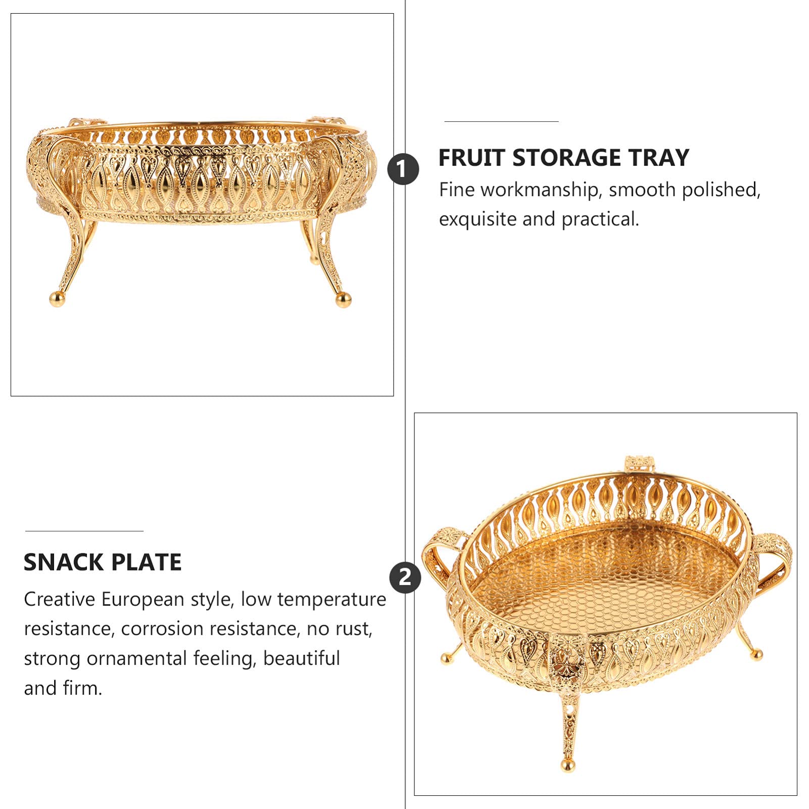 Cabilock 3 Pcs Metal Fruit Plate Offering Plate Fruit Basket Holder Serving Dishes Offering Bowl Snack Serving Tray Cookie Storage Bowl Dry Fruits Biscuit Gold Plated Iron Dried Fruit Plate