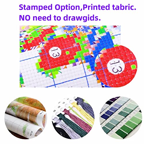 Magxvouy Beginners Cross Stitch Stamped Kits Full Range of Embroidery Starter Kits for Adults DIY 11CT Cross Stitches kit Embroidery Patterns Needlepoint Kits-Ocean World 15.7x19.7 inch