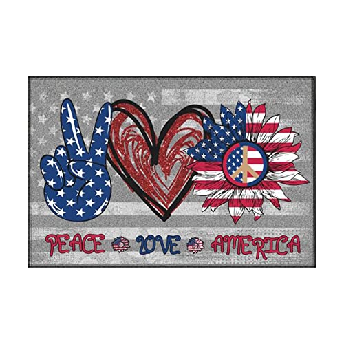 Inside Door Mat Print Coir Decoration Indoor Mats for Front Entry Patriotic Welcome Independence Day 4Th of July Memorial USA Flag Floormats Peace Love America Non-Slip Washable Funny Doormat Carpet