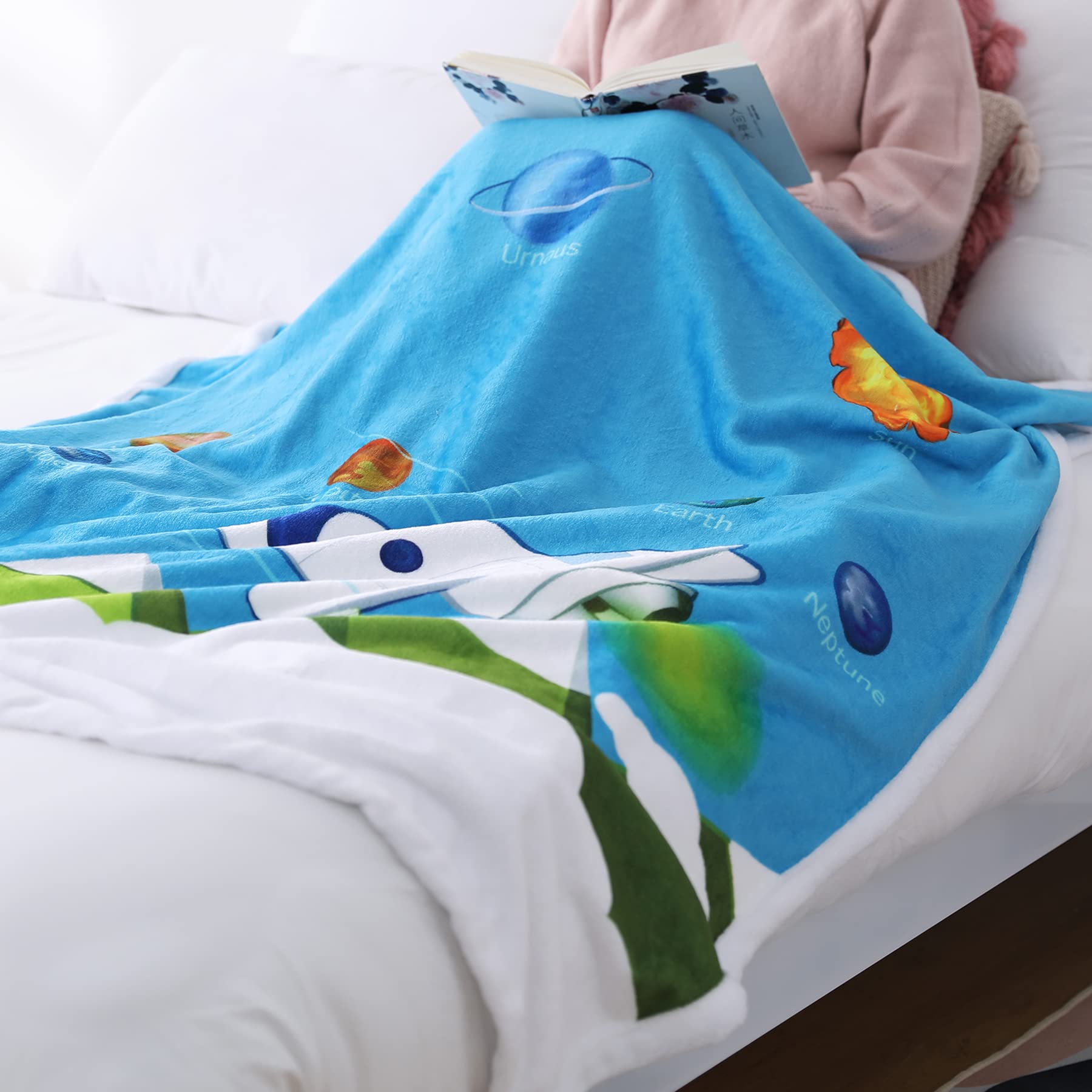Famitile Astronaut Blanket Rocket Throw Blanket Gifts for Kids Boys Planets Spaceship Blankets (Coffee Brown, 50"x 60")