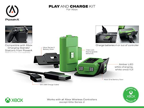 PowerA Play & Charge Kit for Xbox, Wireless Controller Charging, Charge, Rechargeable Battery, Xbox Series X|S, Xbox One - Xbox Series X