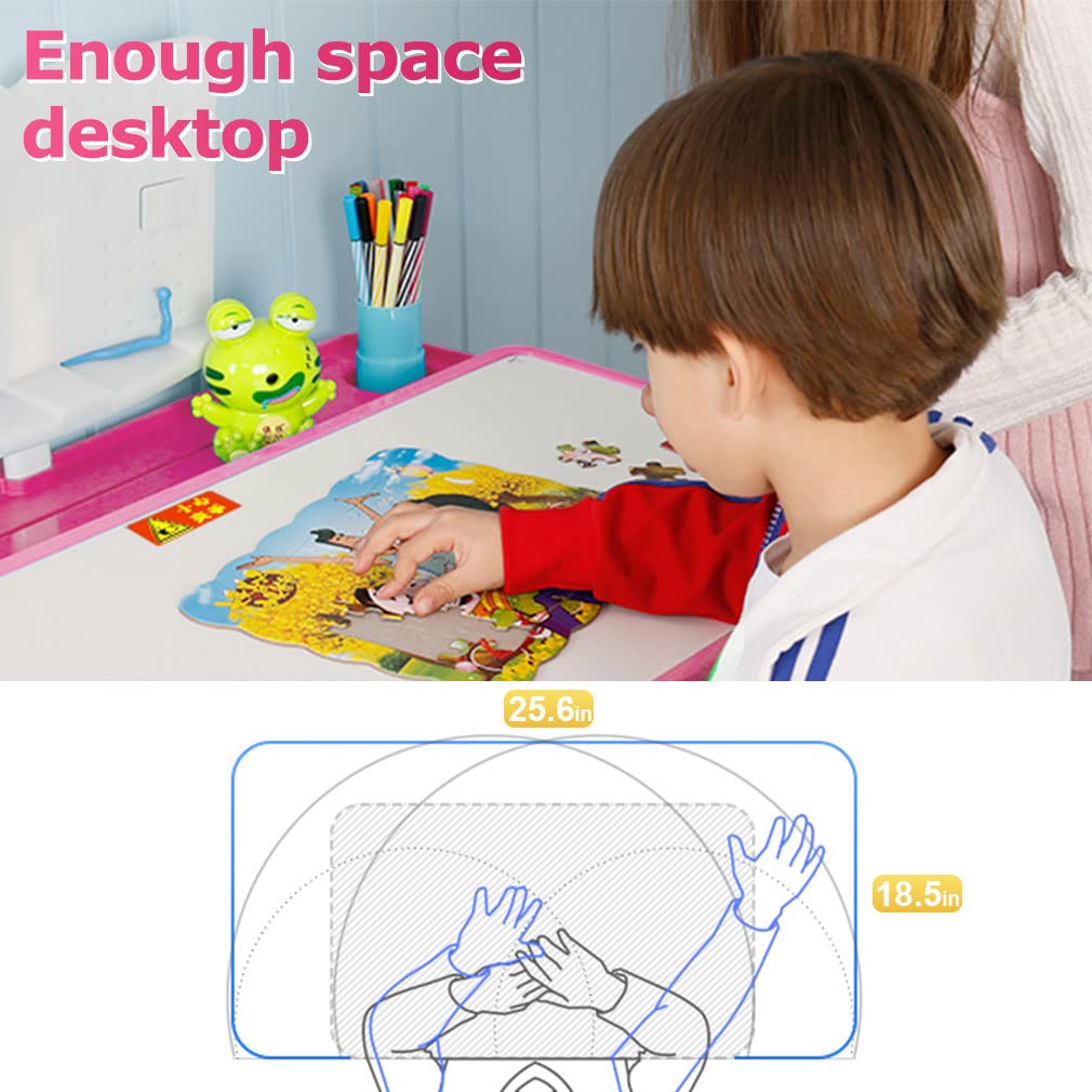 FDW Kids Desk Children Writing Student Desk Drafting Table Height Adjustable Study Table and Chair with Drawers Storage,Pink
