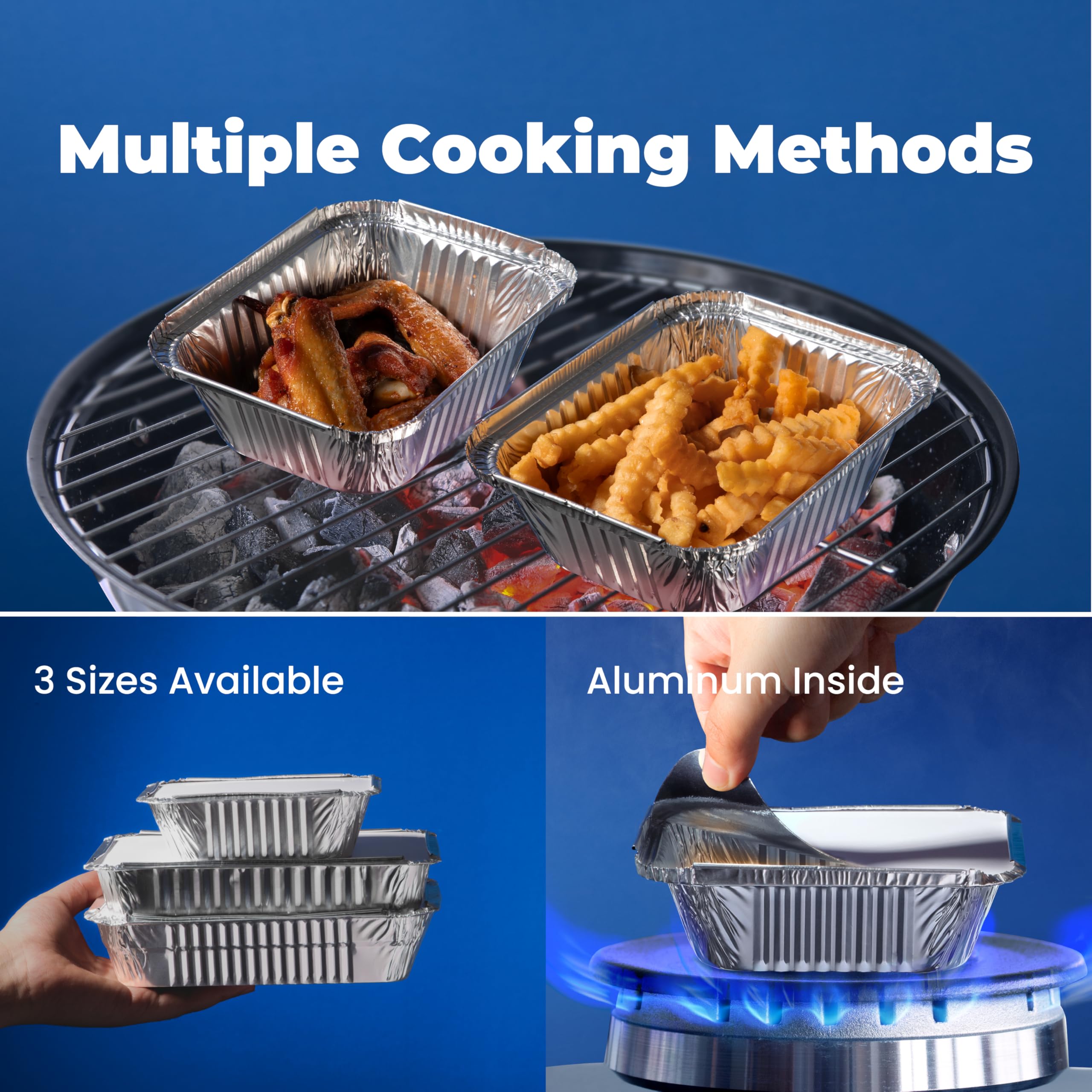 Fit Meal Prep [100 Pack 1 lb Small Aluminum Foil Pans with Lids, Disposable Take Out Food Containers with lids for Freshness and Spill Proof, 5 x 4 Disposable Cookware for Catering, Restaurants