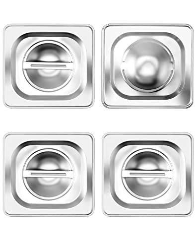QWORK Solid Pan Lid with Handle, 4 Pack Stainless Steel Steam Table Pan Cover for 1/6 Size Steam Pans