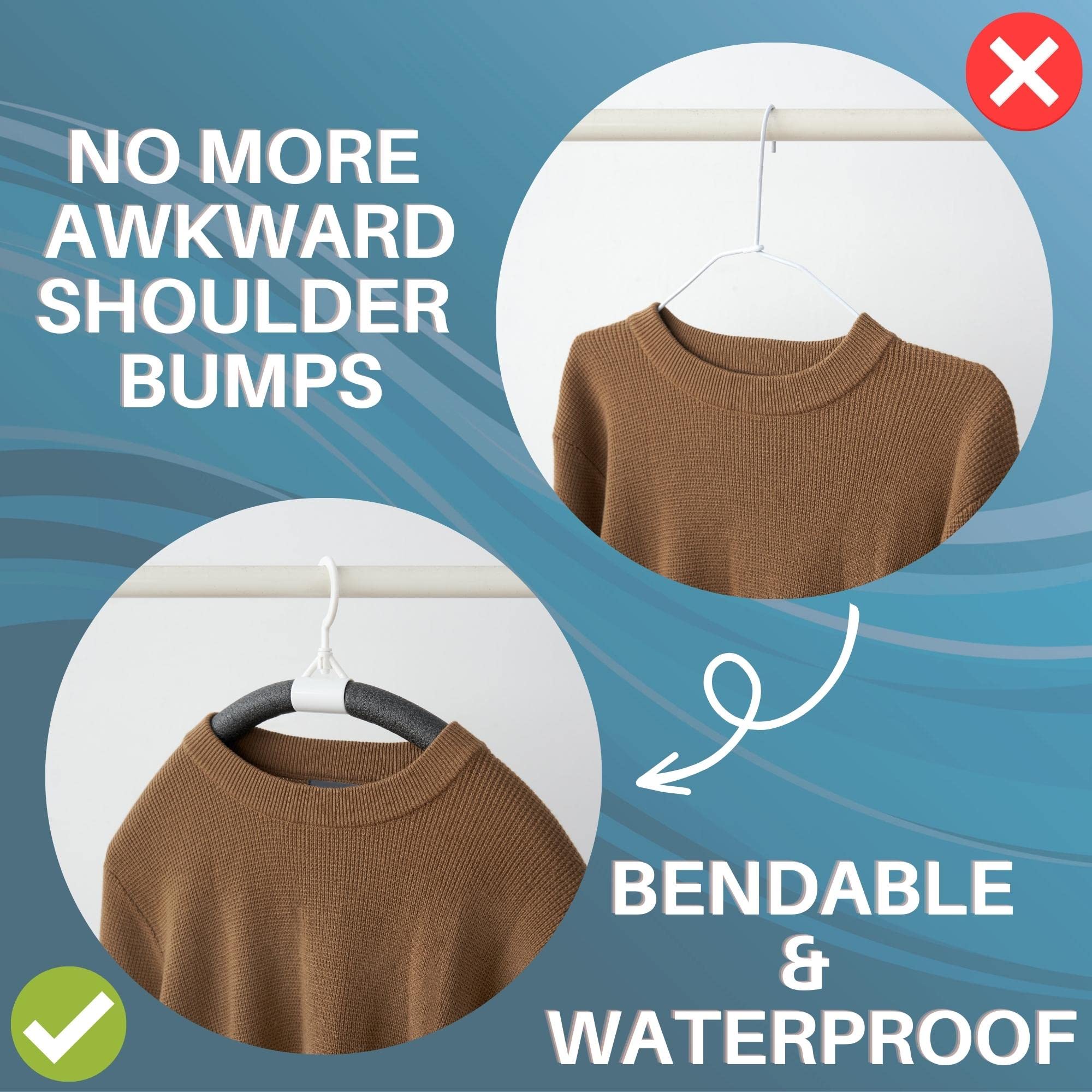 Displays By Jack No Shoulder Bumps Sweater Coat Cloth Hangers Padded Bendable Hanger for Bump Free Clothing Adjustable, Extended Width 21""(Black, 10)