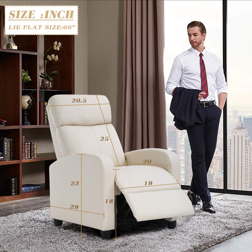 FDW Recliner Chair for Living Room Recliner Sofa Reading Chair Winback Single Sofa Home Theater Seating Modern Reclining Chair Easy Lounge with PU Leather Padded Seat Backrest (Beige)