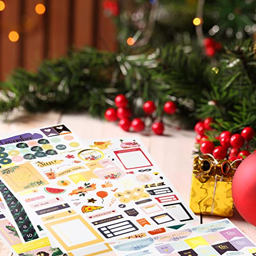 Gold Foil Planner Stickers, 27 Sheets/1230+ Stickers - Seasonal, Inspirational, Motivational, Holiday, Decorative Stickers for Planner Organizer Journal Calendars -Cute Aesthetic Stickers (Upgrade)