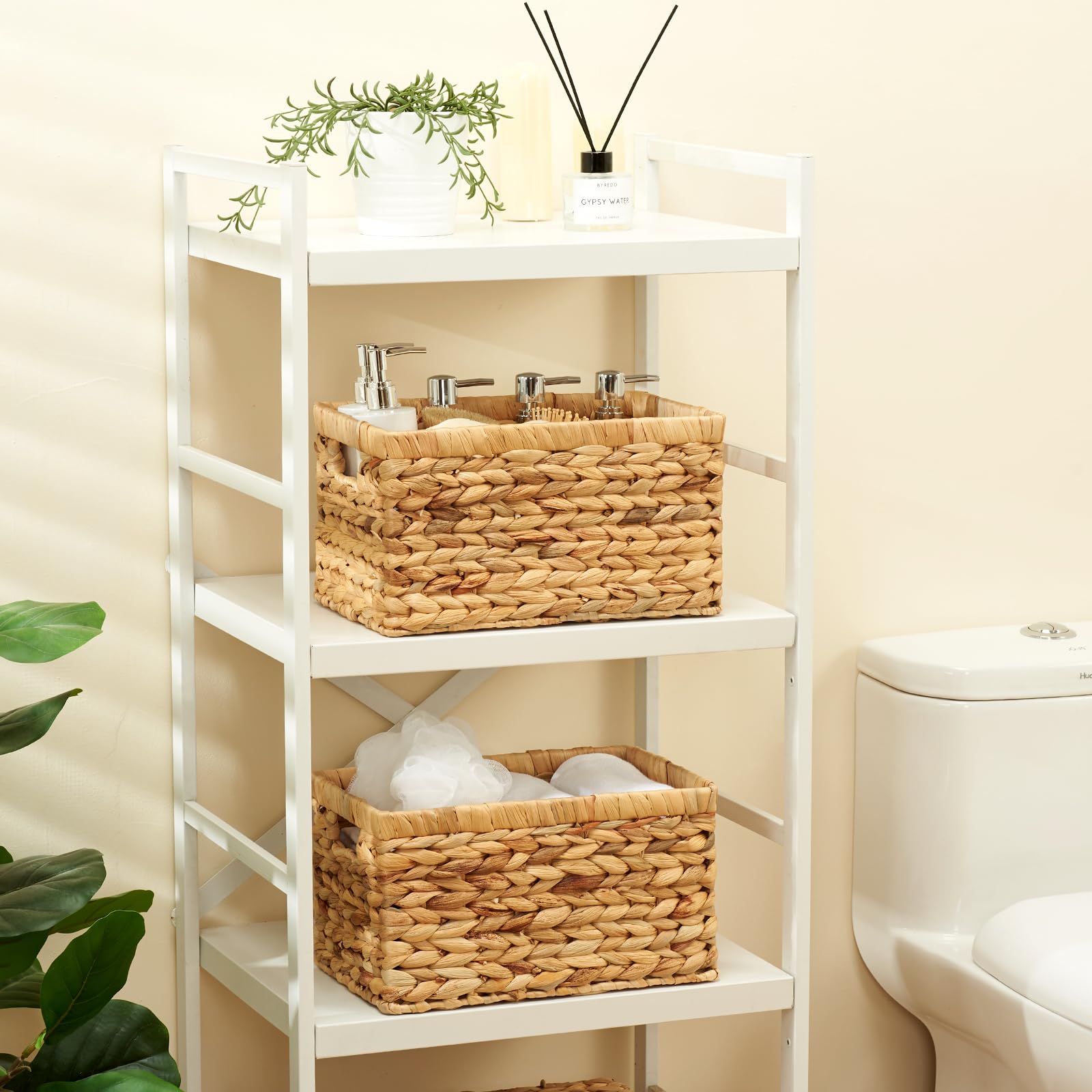 Edergoo Wicker Storage Basket, Water Hyacinth Storage Baskets with Built-in Handles, Large Wicker Baskets for Storage, 2 Pack Wicker Baskets for Organizing, Natural