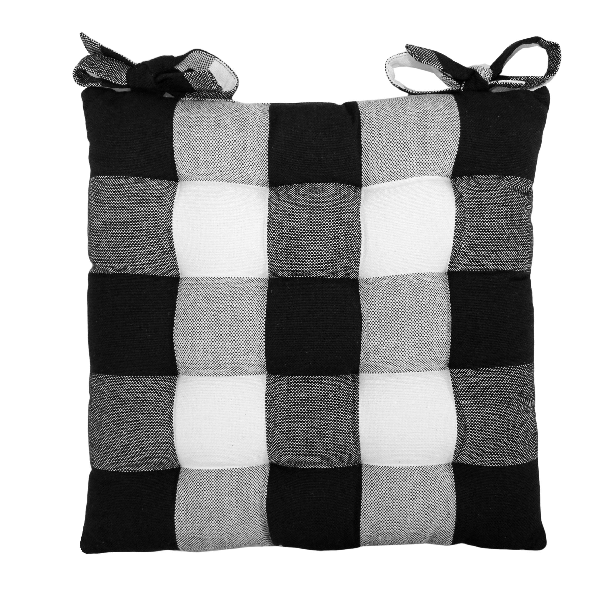COTTON CRAFT Chair Cushion Pads - Set of 4 - Buffalo Gingham Check - Dining Kitchen Office Chair Seat Cushion with Ties - Durable Cotton Fabric - Thick Comfy Poly Fill - Indoor Use - 17x17 in β Black