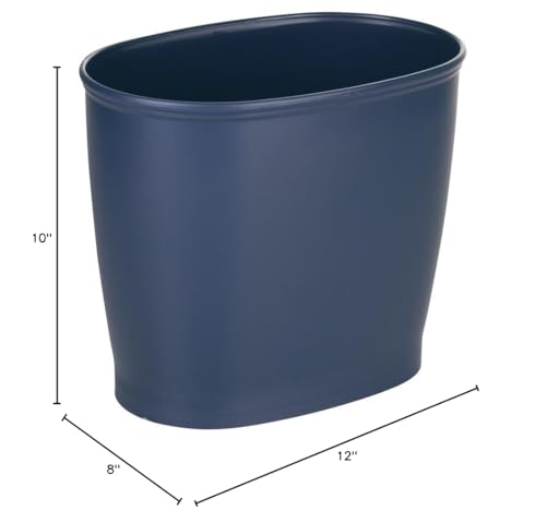 iDesign Kent Plastic Oval Wastebasket, Trash Can for Bathroom, Kitchen, Office, Bedroom, 12" x 8" x 10" - Navy Blue