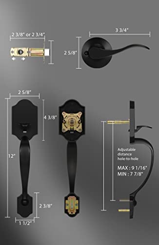 goldenwarm Black Front Door Handle, Entry Door Handle and Reversible Handle Lever, Single Cylinder Front Door Handle Only, Matte Black Front Door Entry Handleset, Entry Way Door Handle