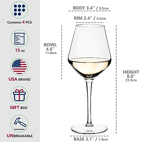 Plastic Wine Glasses Set of 4(15oz) |Unbreakable Wine Glasses with Stem|100% Tritan & BPA Free |Dishwasher Safe| Awesome For Pool, Beach, Travel, Pool, Camping, Beach, Picnic, Everyday Use.