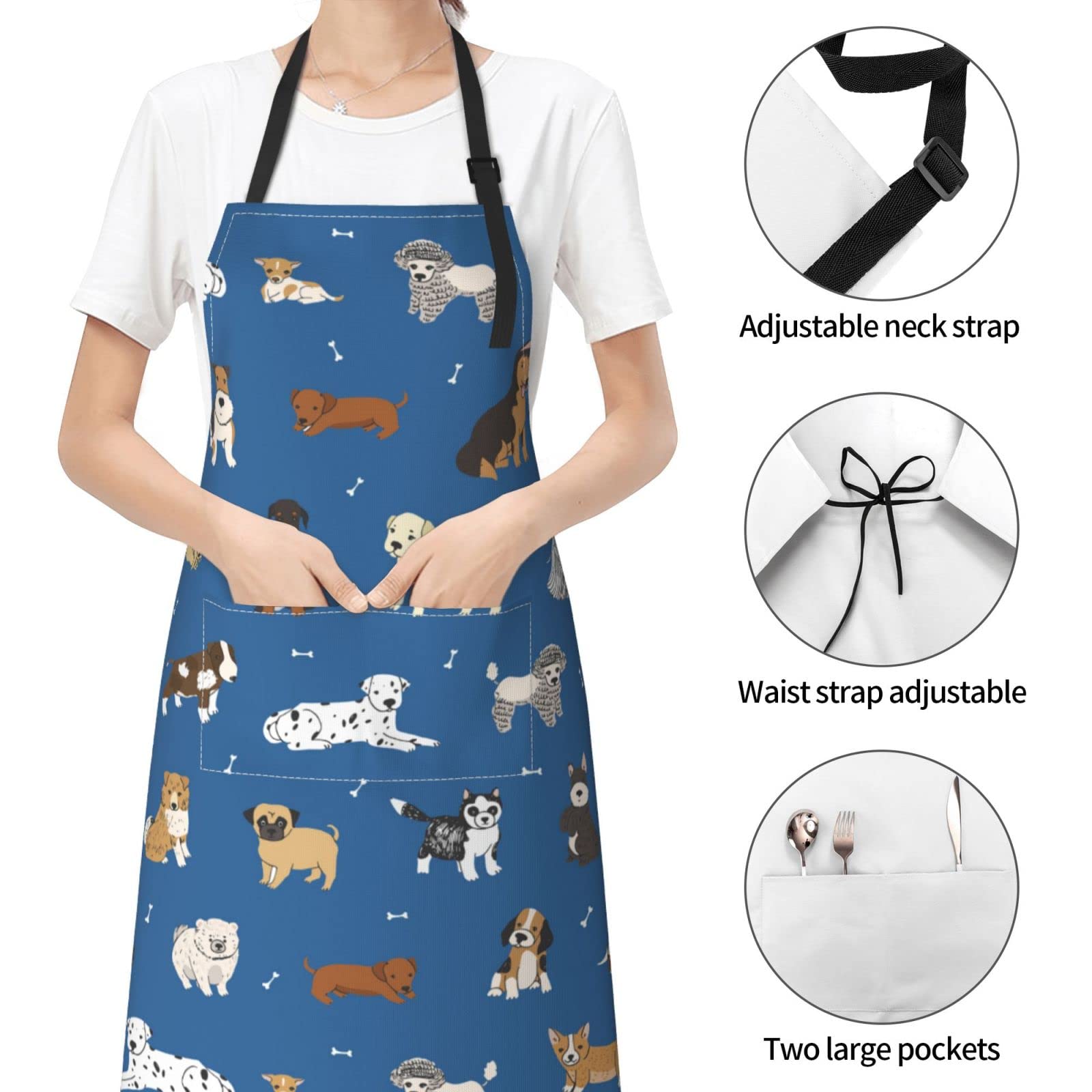 Cute Dog Grooming Apron with 2 Pockets Waterproof Dog Apron Chef Aprons Bibs for Women Men Adjustable Neck Stain Resistant