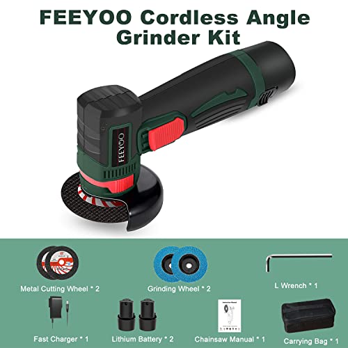 Cordless Angle Grinder, Mini 12.6V Battery Brushless Power Motor 19500 tr/min for Metal Wood Polishing, Thin Steel, Pipe, Plastic Cutting, Hand Cut Off Electric Grinding Tool (2 Batteries,4 discs 3”)