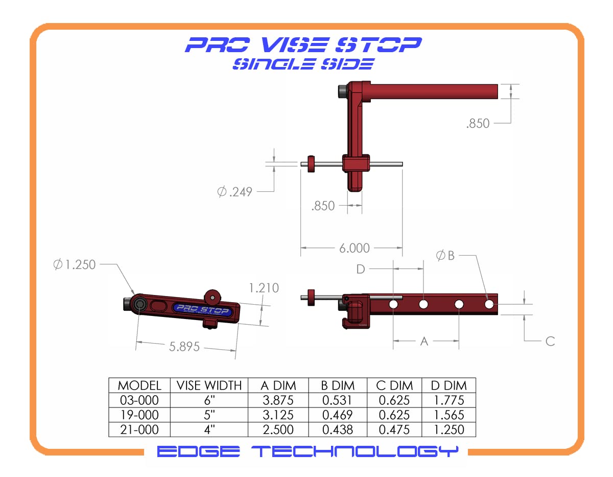 Edge Technology Pro Vise Stop Single Side 6"