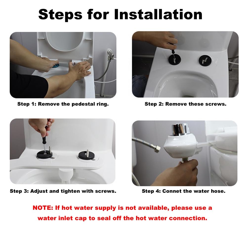 Generic Toilet Bidet Attachment, Toilet Seat Warm Water Bidet Attachment, Adjustable Temperature, Digital Display, 2x Retractable Self Cleaning Nozzles, Cold Warm Water Battery Operated, White