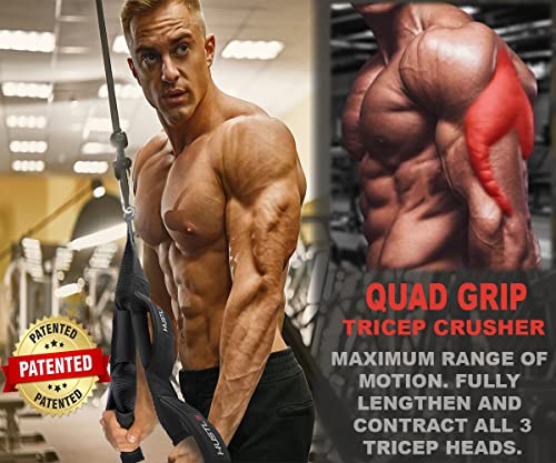 Hustle Athletics Tricep Rope Cable Attachments for Gym Use - Perfect Gym Equipment for Home/Gym Accessories - Multi Workout Rope Cable Machine Attachment -Best Gym Rope Grip with 4 Anti-Slip Handles