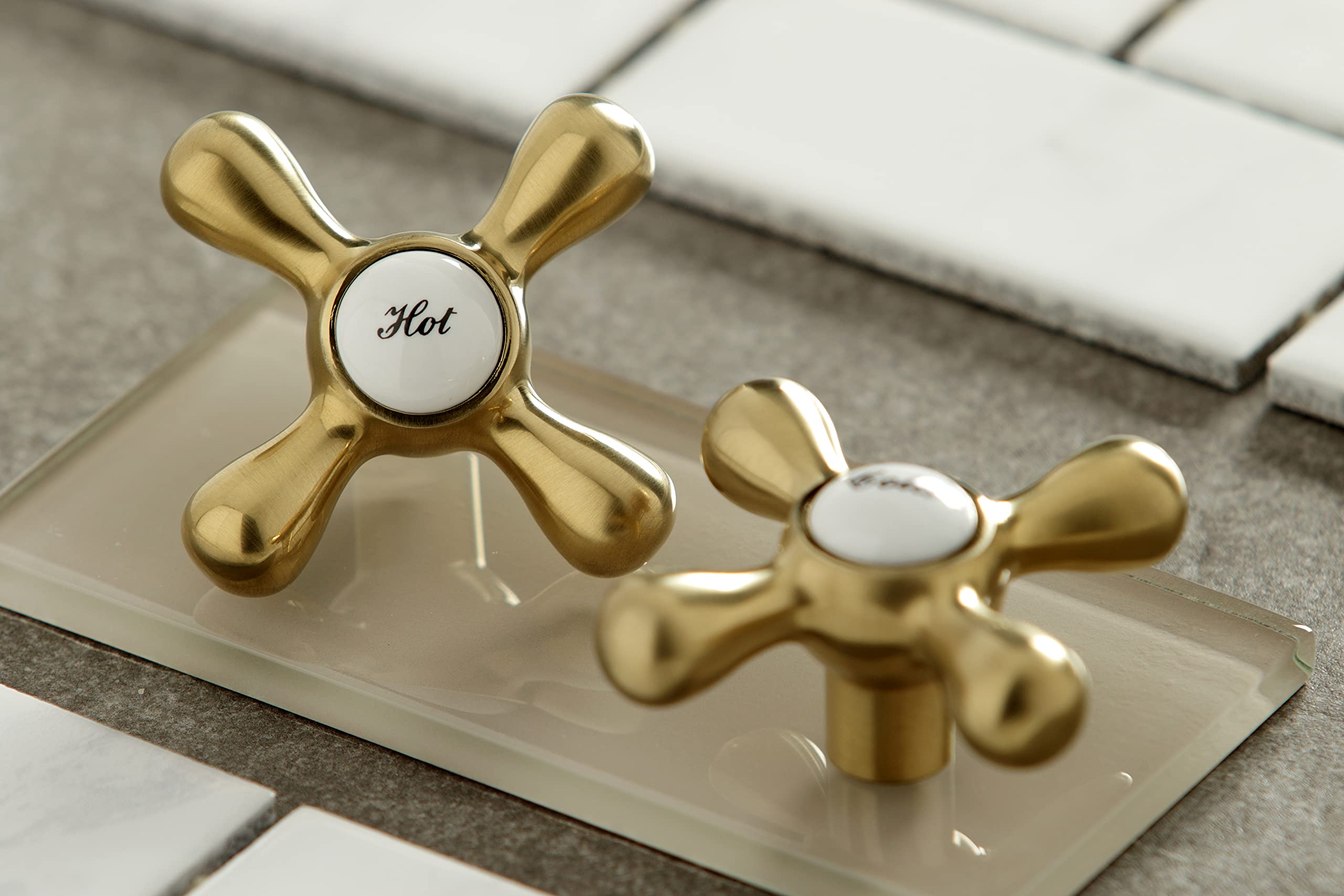 Kingston Brass KS3227AX Vintage 6" Adjustable Center Wall Mount Kitchen Faucet, Brushed Brass