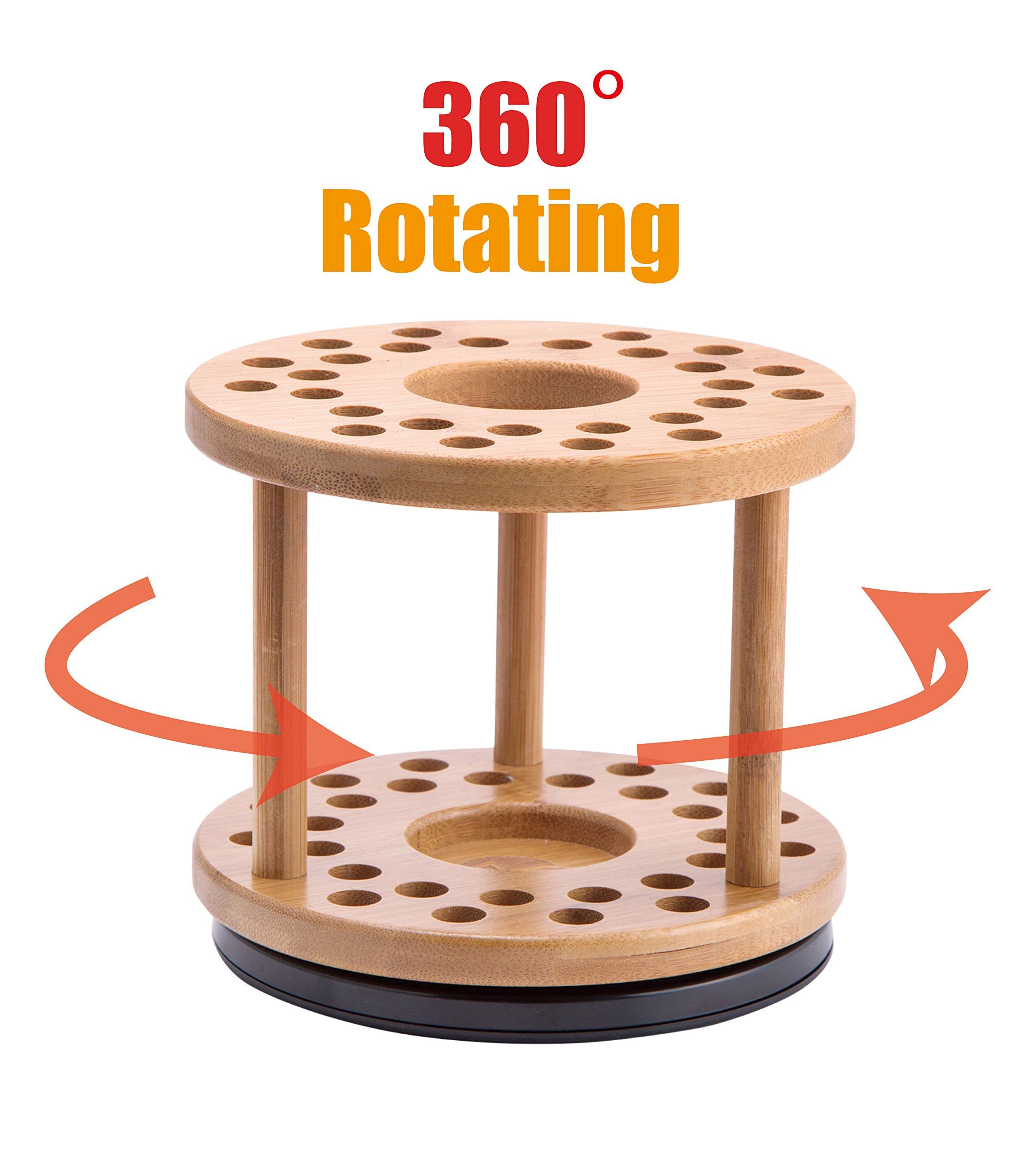 J JACKCUBE DESIGN 360 Rotating Paint Brush Holder Bamboo Watercolor Artist Brush Water Coloring Organizer Display Stand Tray Rack with 27 Holes and 1 Big Hole – MK441A