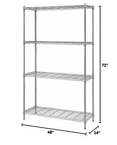 QUANTUM STORAGE SYSTEMS 4-Shelf Adjustable Wire Shelving Unit, 300 lb. Load Capacity per Shelf, 72 H x 48 W x 24 D, Chrome Finish