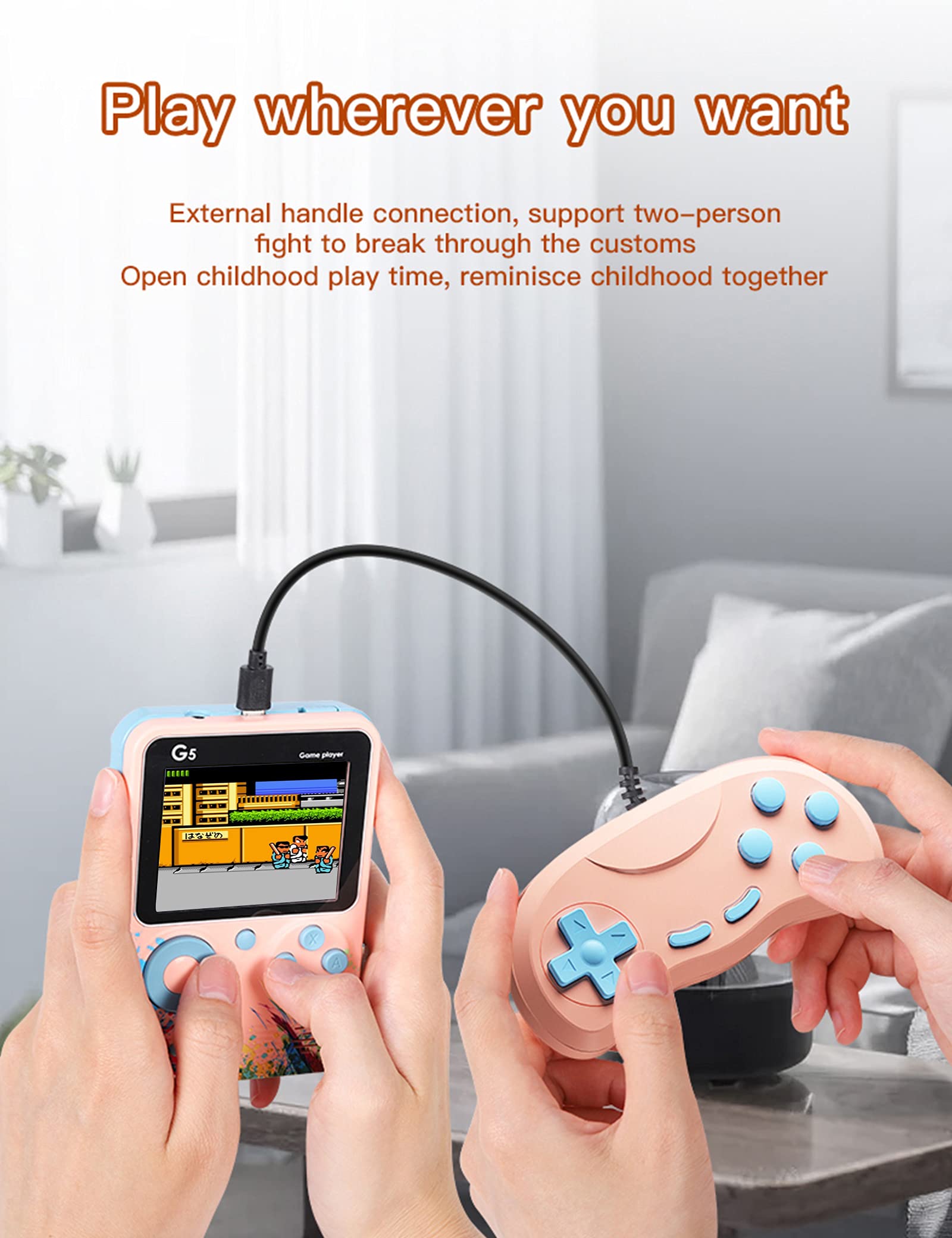 Retro Handheld Game Console AKKWEOP with 500 Classical FC Games-3.0 Inches Screen Portable Video Game Consoles Video Games Support for Connecting TV & Two Players for Kids Adults (Gray)