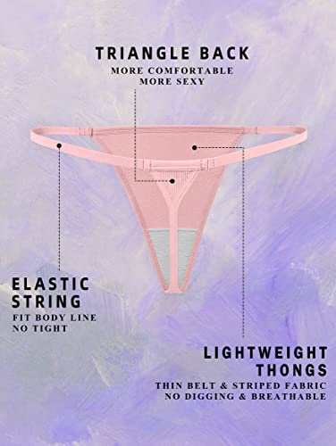 OQQ 6 Pack G-String Thongs for Women Cotton Panties Stretch T-back Tangas Low Rise Hipster Sexy Underwear S-XL 2Black 1Grey 1Coffee 1Pink 1White