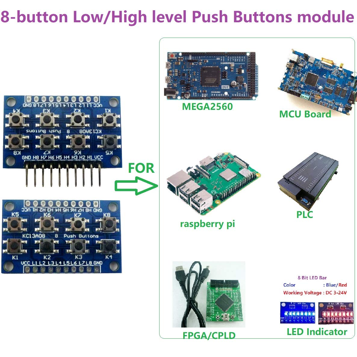 eletechsup 8-Button High Level Push Buttons Module 8 Keyboard Keypad for Arduiuo Due Breadboard Leonardo Zero TRE Micro Banana pi STM32（no pin） (1)