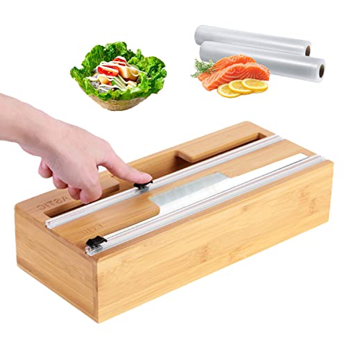Plastics Wrap Dispenser with Slide Cutter,Kitchen Drawer Wood Storage Dispenser for Aluminum Foil,Cling Film,Tin Foil,Wax Paper.Foil and Plastic Storage Organizer(2 Slot).