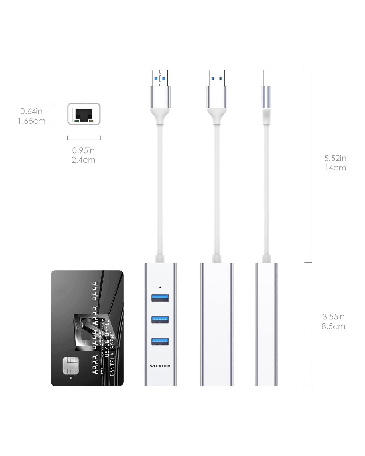 LENTION USB Hub to 3 USB 3.0 & Gigabit Ethernet LAN RJ45, Network Adapter Compatible MacBook Air/Pro (2009-2015), Surface, Chromebook, More Type A Devices, Stable Driver Certified(H23s, Silver)