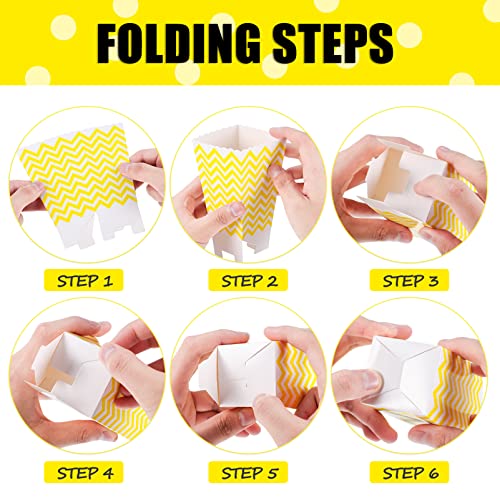 NUOBESTY 48pcs Popcorn Boxes Paper Popcorn Buckets Mini Cardboard Candy Container Gold Foil Chevron Striped Treat Boxes for Popcorn Machine Accessories Birthday Theater Party Favors