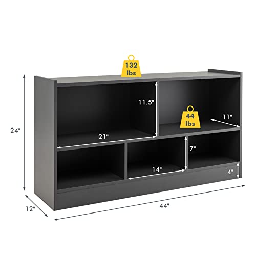 Tangkula Wood Storage Cube Bookcase, 2 Tier 5 Cube Open Shelf Storage Cabinet, Multipurpose Bookshelf, Display Cabinet Shelf for Living Room, Bedroom, Hallway, Kid's Playroom, Reading Nook (Grey)