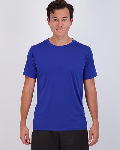 Real Essentials Mens Quick Dry Fit Dri-Fit Short Sleeve Active Wear Training Athletic Crew T-Shirt Gym Wicking Tee Workout Casual Sports Running Tennis Exercise Undershirt Top, Set 14, L, Pack of 5