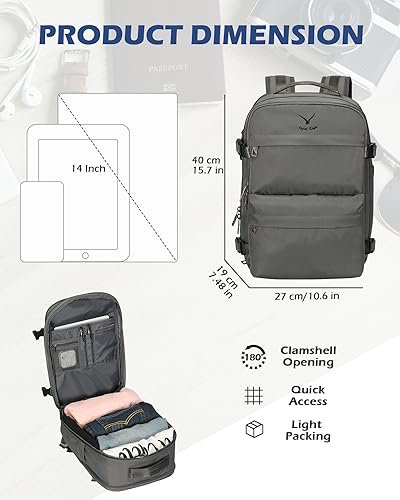 Hynes Eagle 20L Travel Backpack Carry on Backpack Women Men Personal Item Bag for Spirit Airlines Small Nylon Laptop Backpack 14 inches Grey