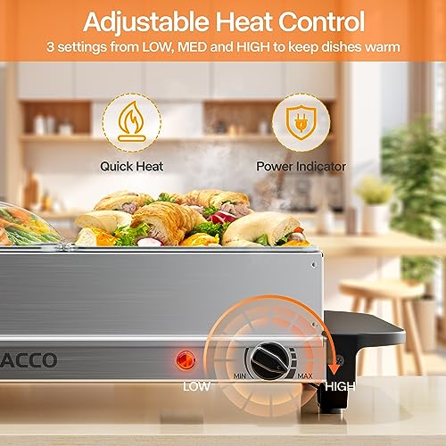 Leacco Buffet Server & Food Warmer, 3 x 2.5Qt Electric Chafing Dish Set, 25 x 14 Warming Tray Stainless Steel for Parties, Catering, Events