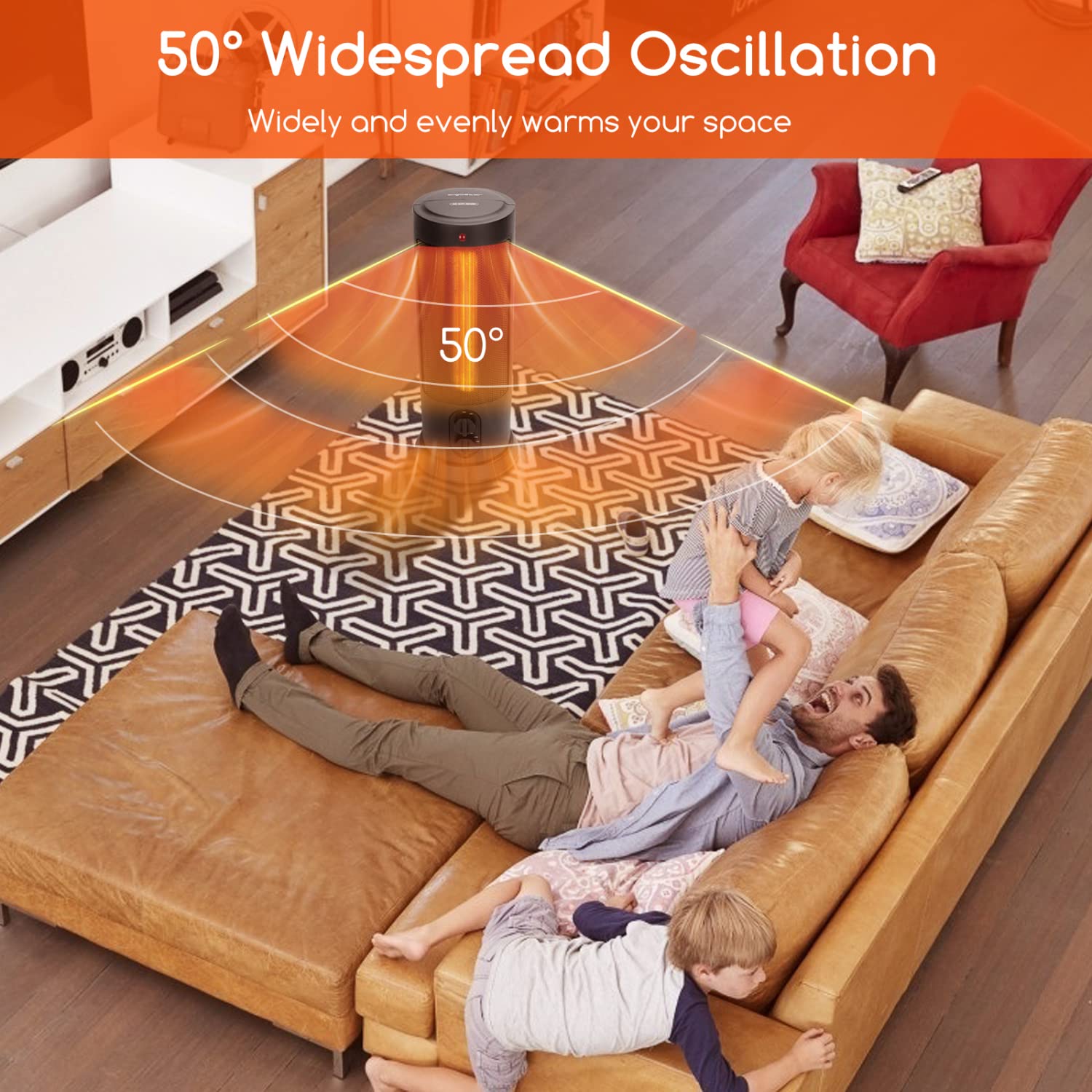 Portable Space Heater for Indoor Use, 250 ft² 1500W Ceramic Oscillating Heater with Thermostat, Tip-Over and Overheat Protection for Office and Room