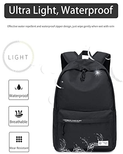 CAMILLEMMA Black Simple Cute Backpack for Teen Girls Boys, Casual Daypack High School Bookbag for Women Men, Lightweight Travel Laptop Back Pack Classic Basic College Backpack