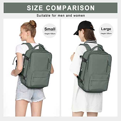 Carry On Backpack for Women, Large Travel Backpack Flight Approved, Waterproof 17 Inch Laptop Backpack Business Work Backpacks Men Mochila De Viaje, DarkGreen