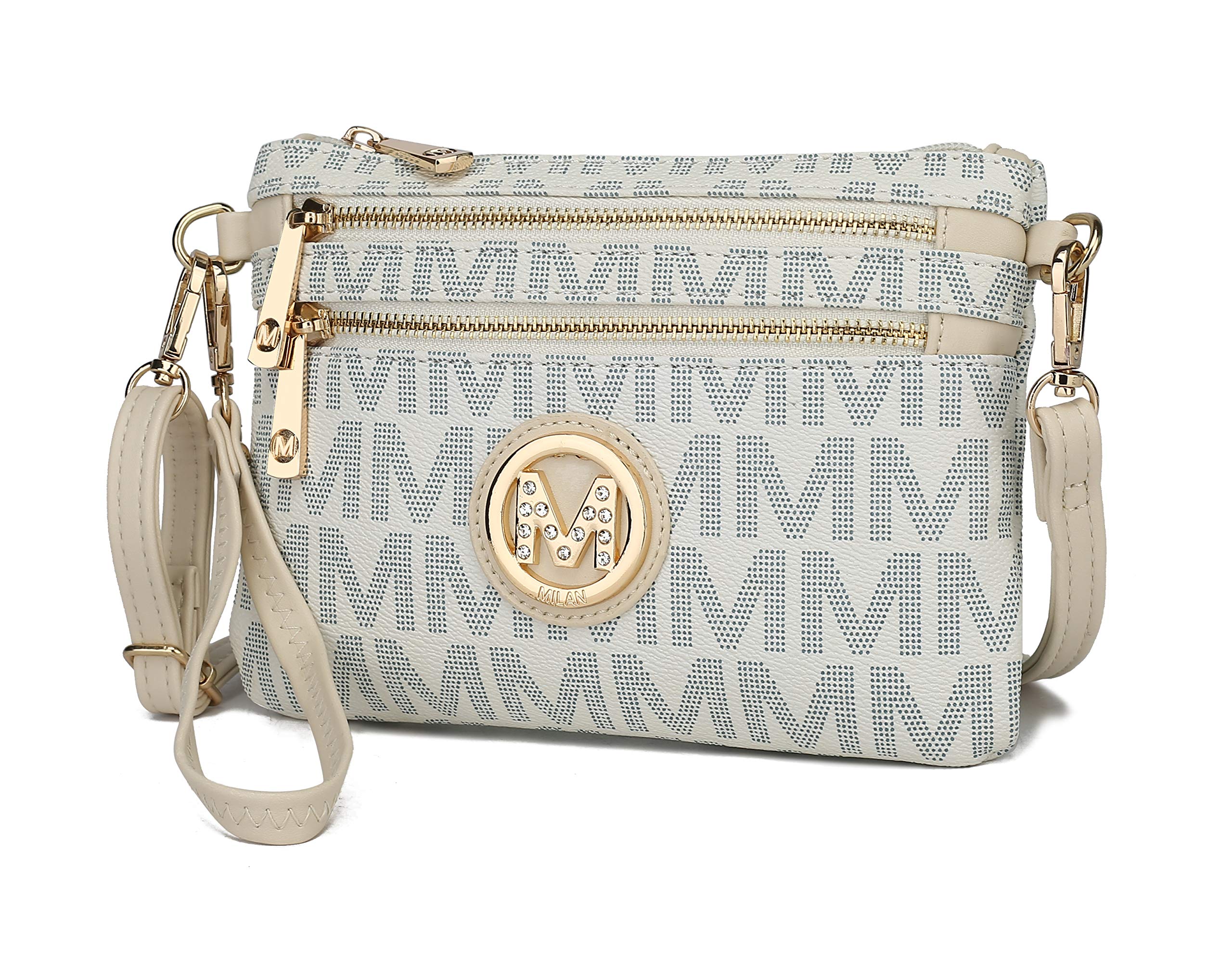 MKF 2 in 1 Crossbody Bags for Women, Wristlet Purse - Ladys Small PU Leather Messenger Handbag - Adjustable Strap White