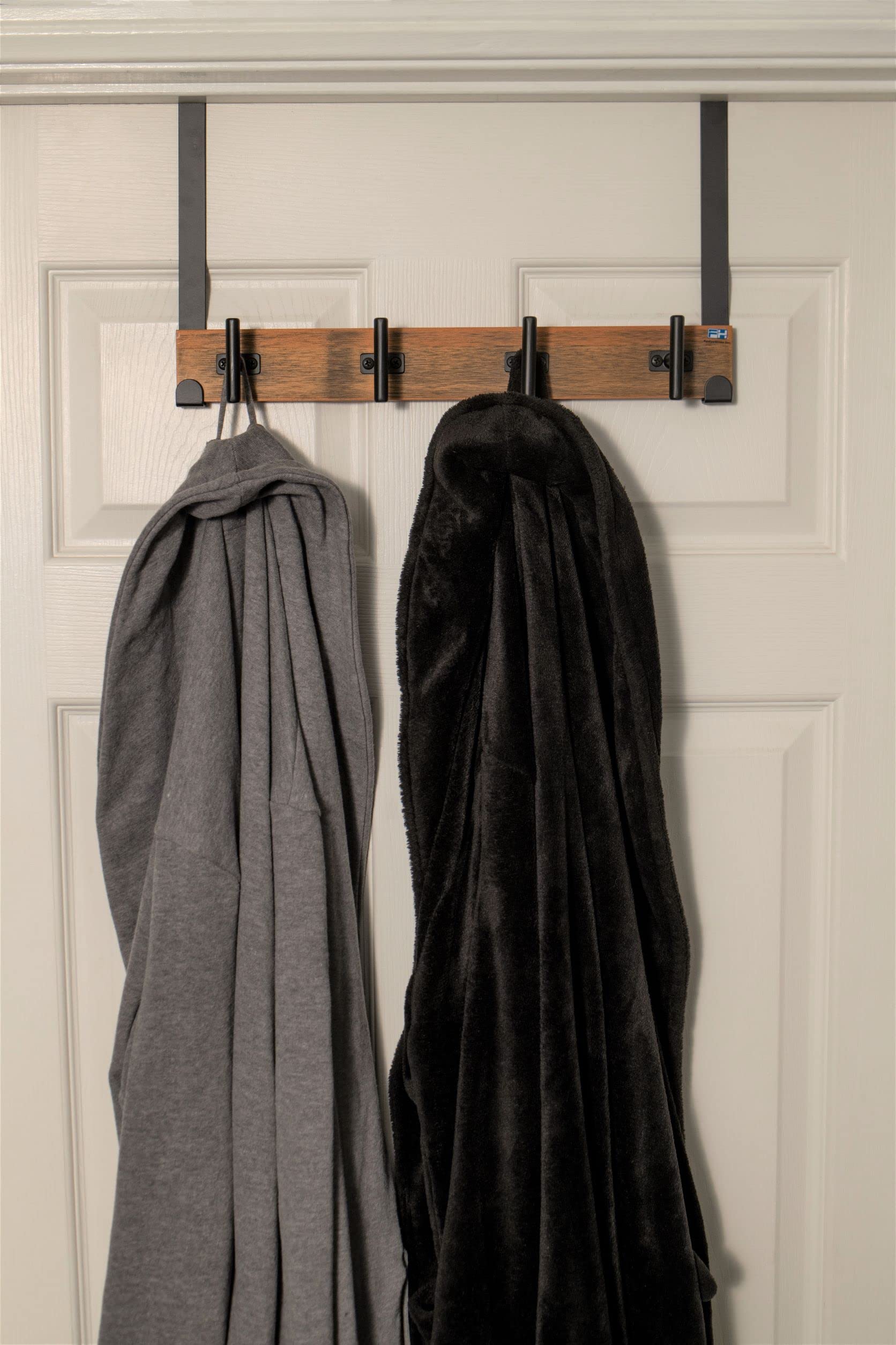 FantasHome FH Classic Style Over The Door Hook Rack - Black & Brown (with 4 "T Hooks)