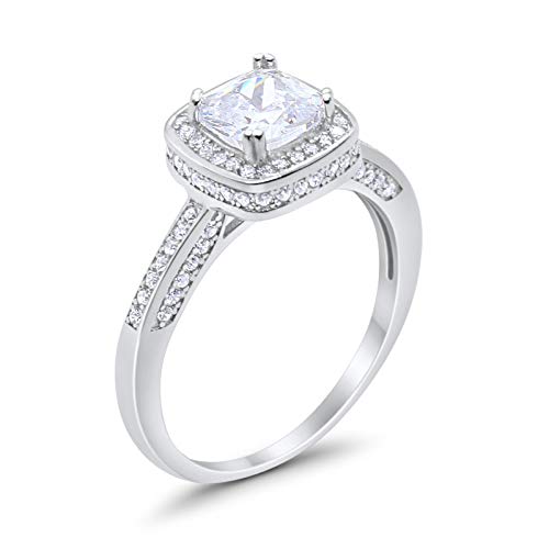 Blue Apple Co. Art Deco Vintage Style Halo Wedding Engagement Ring Round Simulated Cubic Zirconia 925 Sterling Silver Size-11