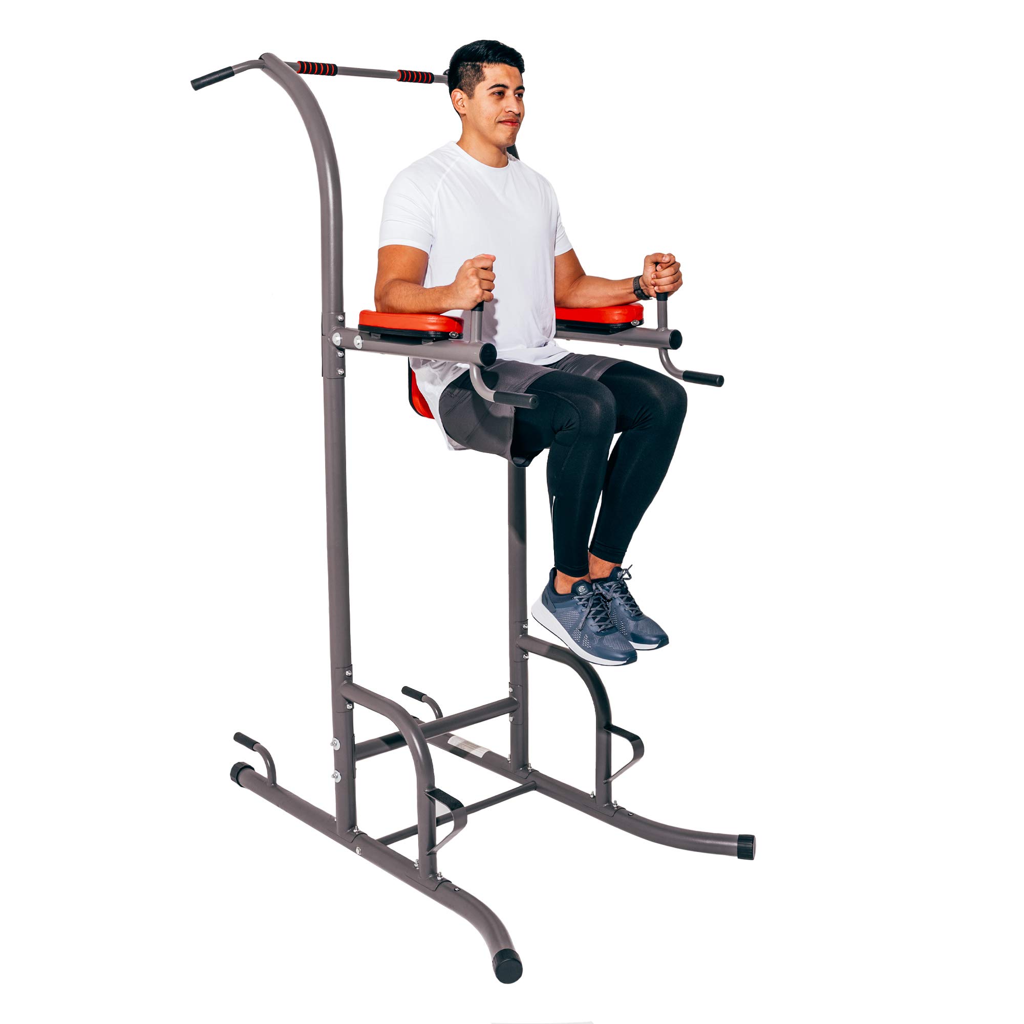 Retrospec Power Tower for Functional Fitness Home Gym Strength Trainer; Red Pads, (Model: 3431)